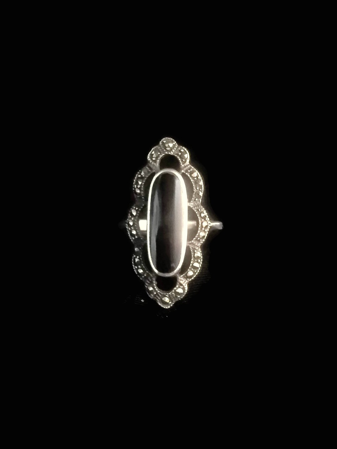 Langer Onyx Ring Art Deco Markasit Vintage Sterling Silber Frauen ...