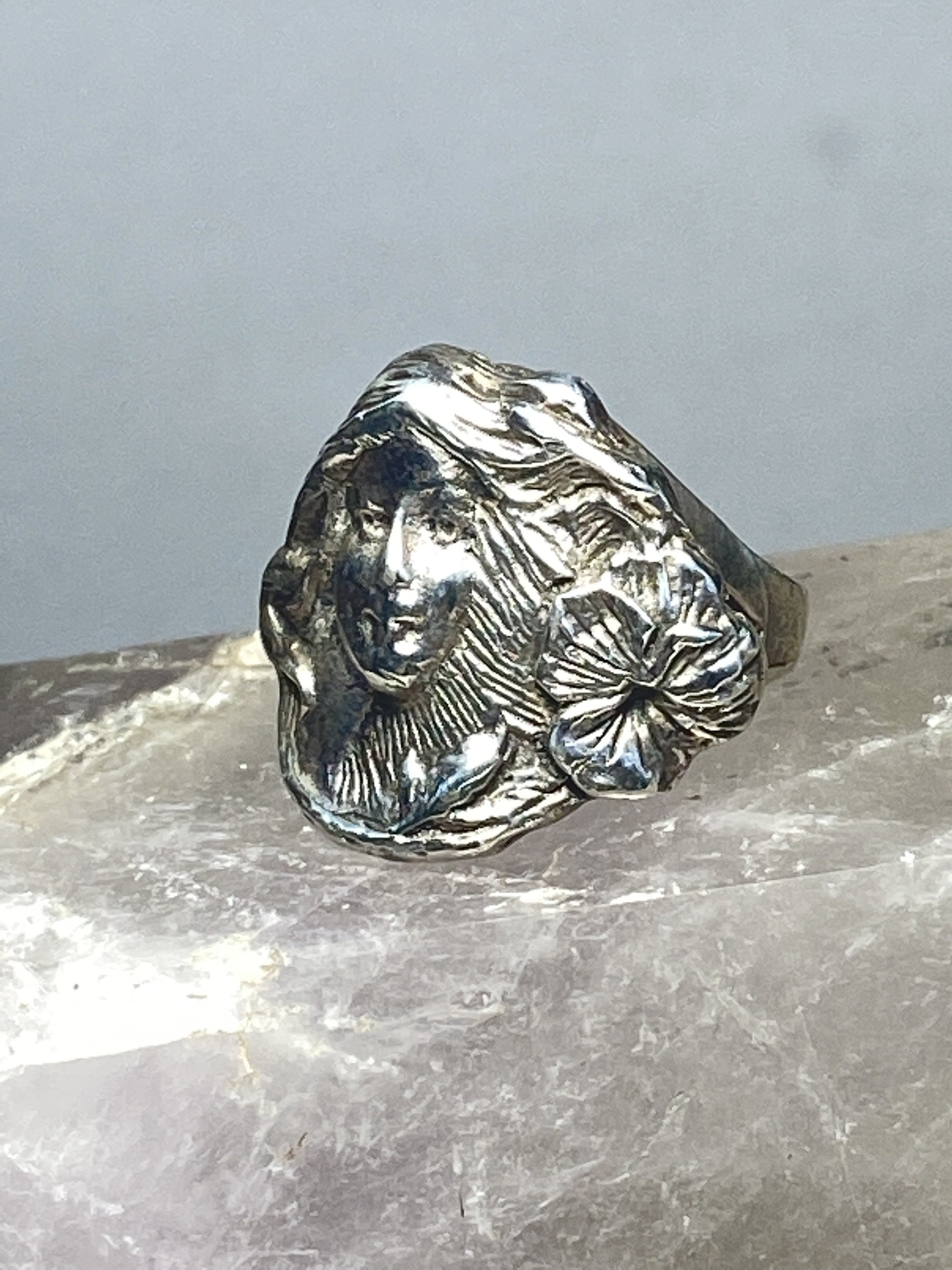Lady Face Ring Art Deco Flower Floral Sterling Silver Women - Etsy