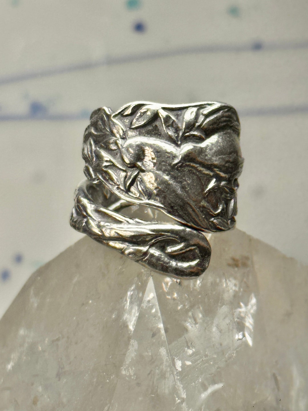 Spoon Ring Birds Peace Dove Pigeons Band Size 6.50 Leaves Floral ...