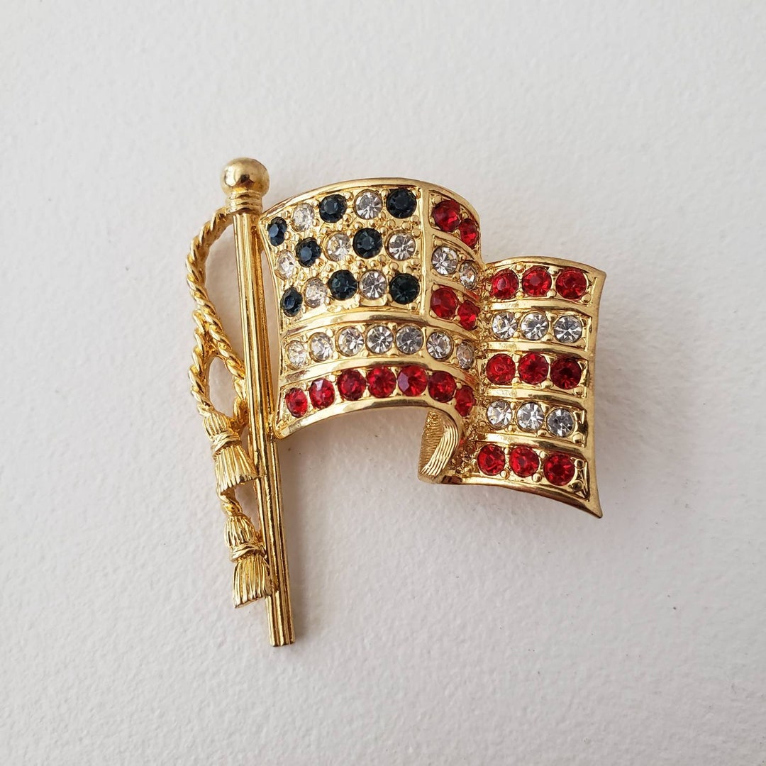 USA Rhinestone Flag Pin Vintage NAPIER Brooch AMERICAN Flag - Etsy