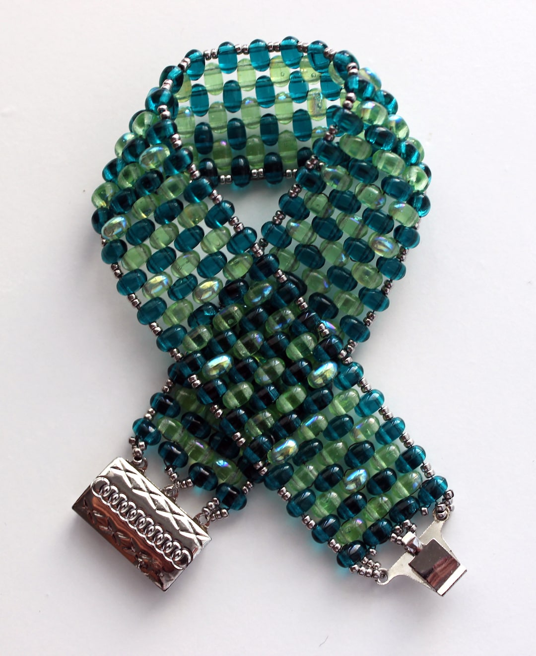 Beaded Bracelet. Two Color Mini Duo Beads. Flat Bracelet. Handmade ...