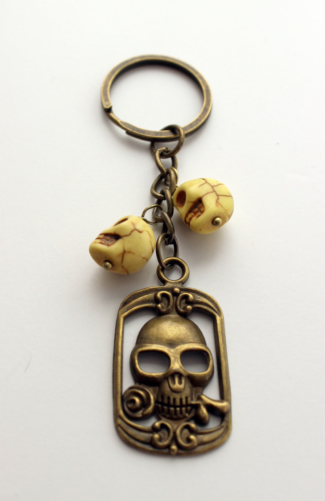 Handmade Keychain. Skull Bronze Pendant and Skull Shape Yellow Color ...