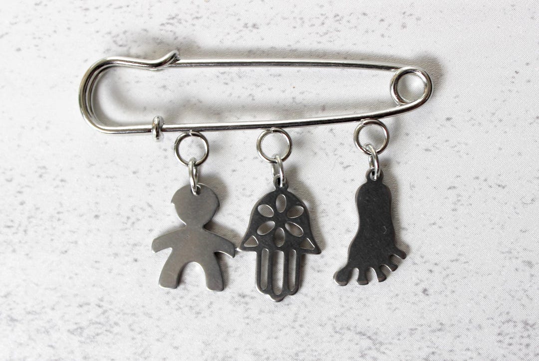 Decorative Safety Pin. Children Theme Charms. Silver Tone Charms Pin ...