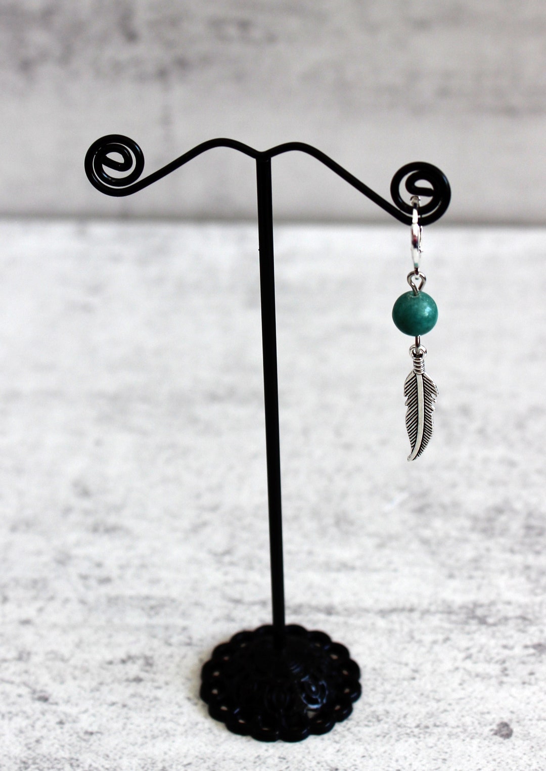 Men's Dangle ONE Earring. Natural Gemstone Earring. Men Feather Earring ...