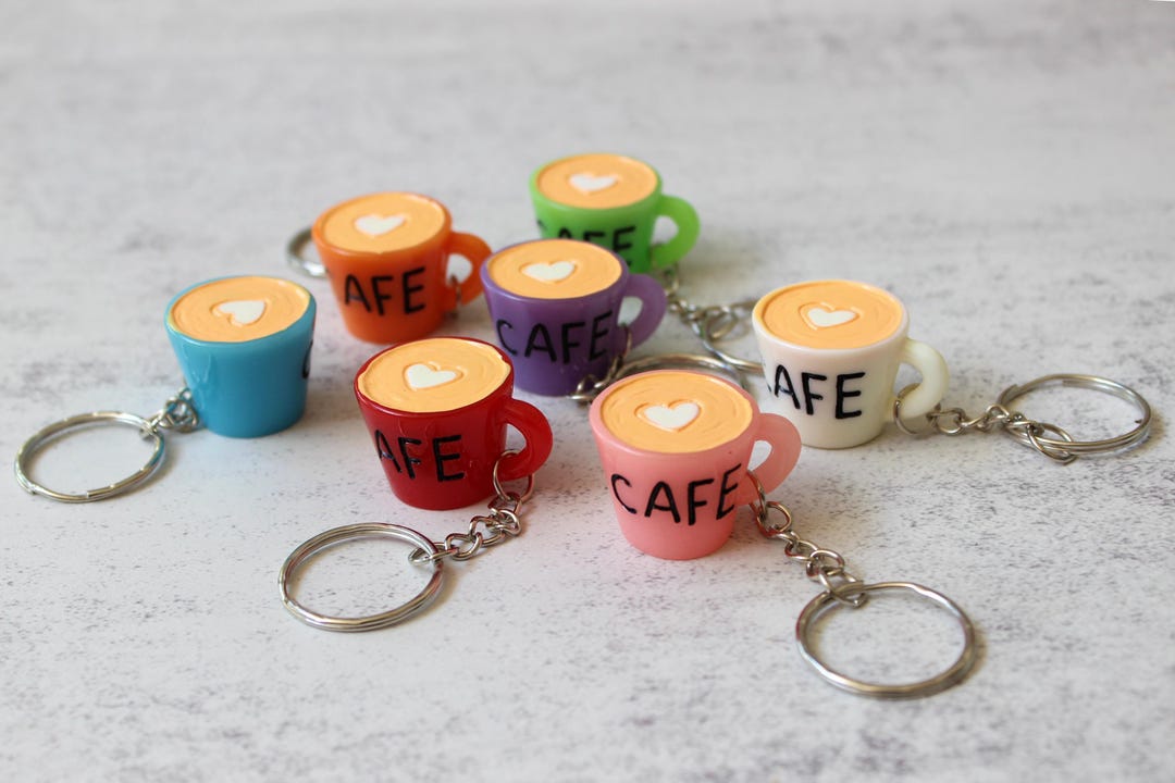 Coffee Cup Keychains. Multi Color Cups. Silver Tone. Coffee Keychain ...