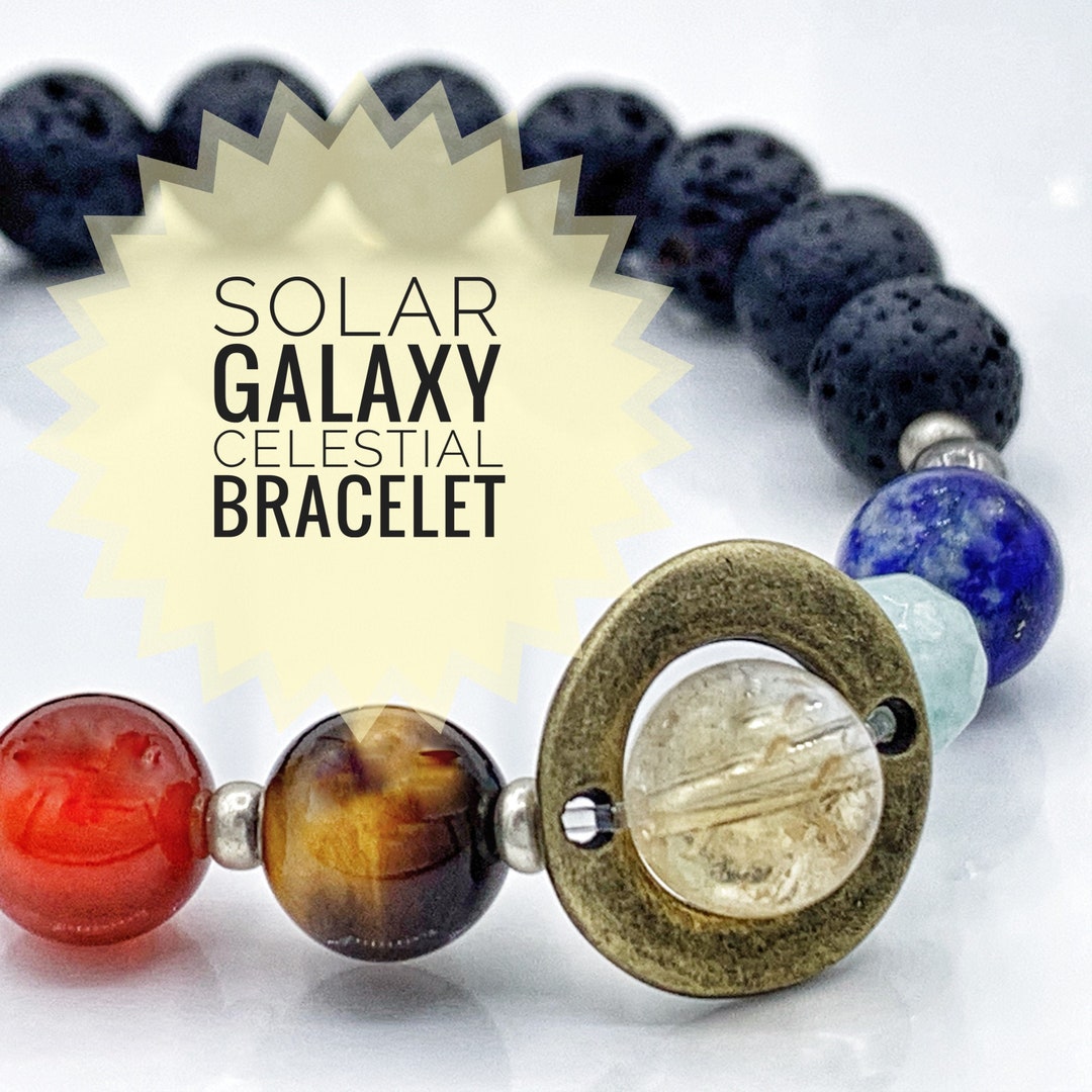 Solar System Bracelet, Gemstone Planet Beads, Lava Stone Aromatherapy ...