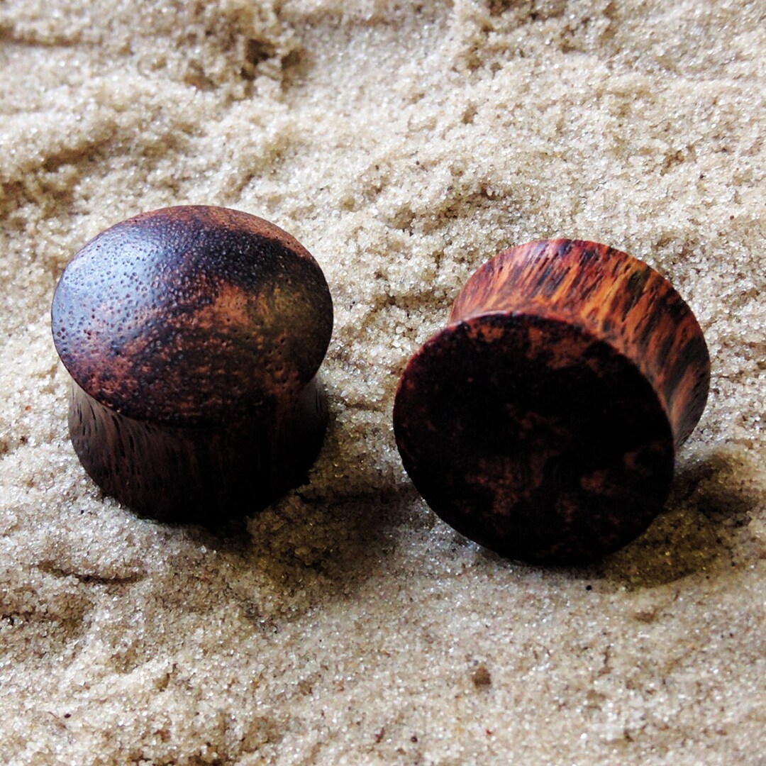 Organic Wood Ear Plugs / Honey Wood Ear Plugs / Two-tone Double Flared ...
