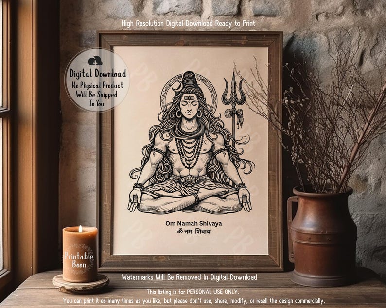Om Namah Shivaya Poster, Hindu God Shiva, Wall Art, Sanskrit Mantra ...