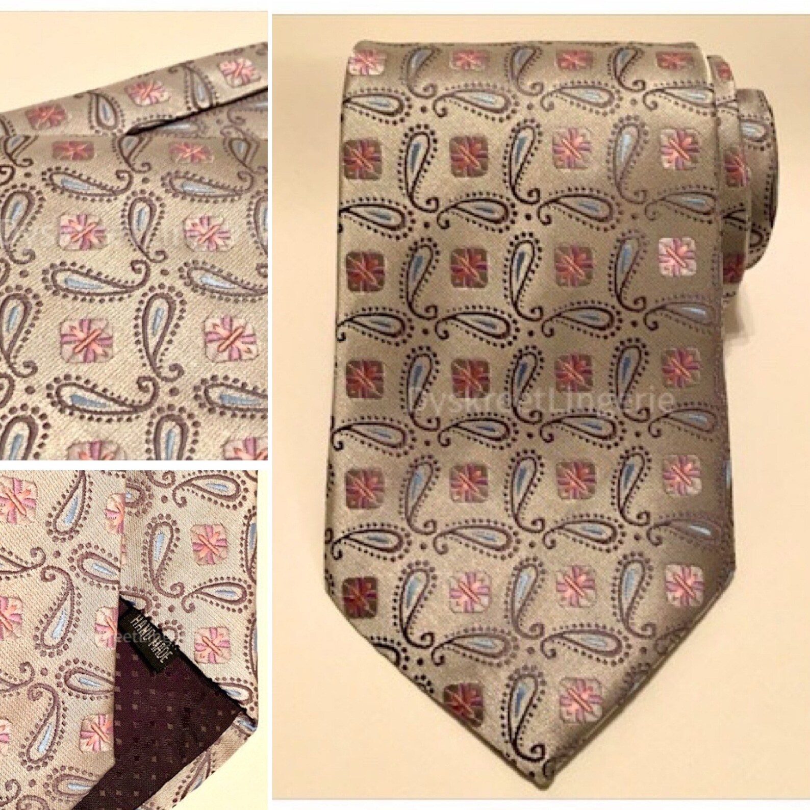 Mens Necktie 100% Silk Metallic-pink-chrome Paisley Baby-blue Modern ...