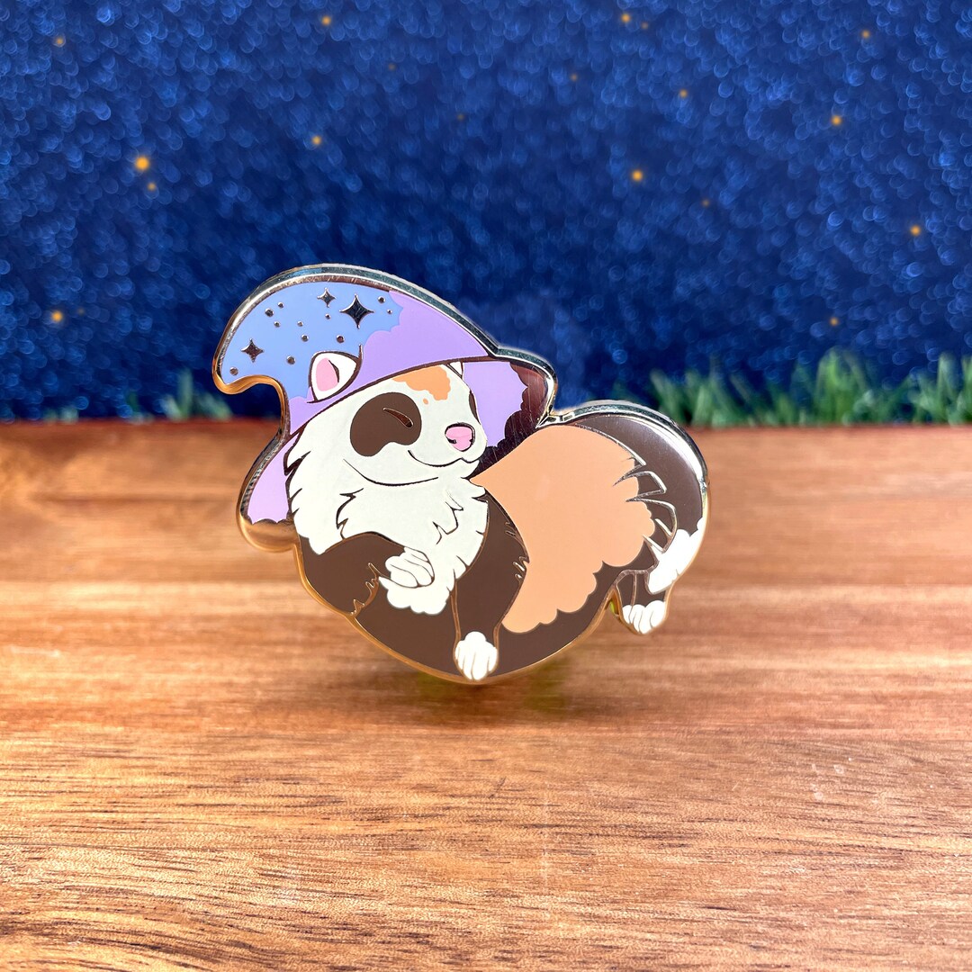Nube Hard Enamel Pin, Ferret Witch, Cute Halloween Animal Familiar ...