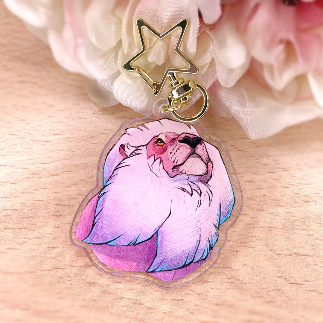 Curious Starry Pink Lion Holographic Stars Keychain Cute - Etsy