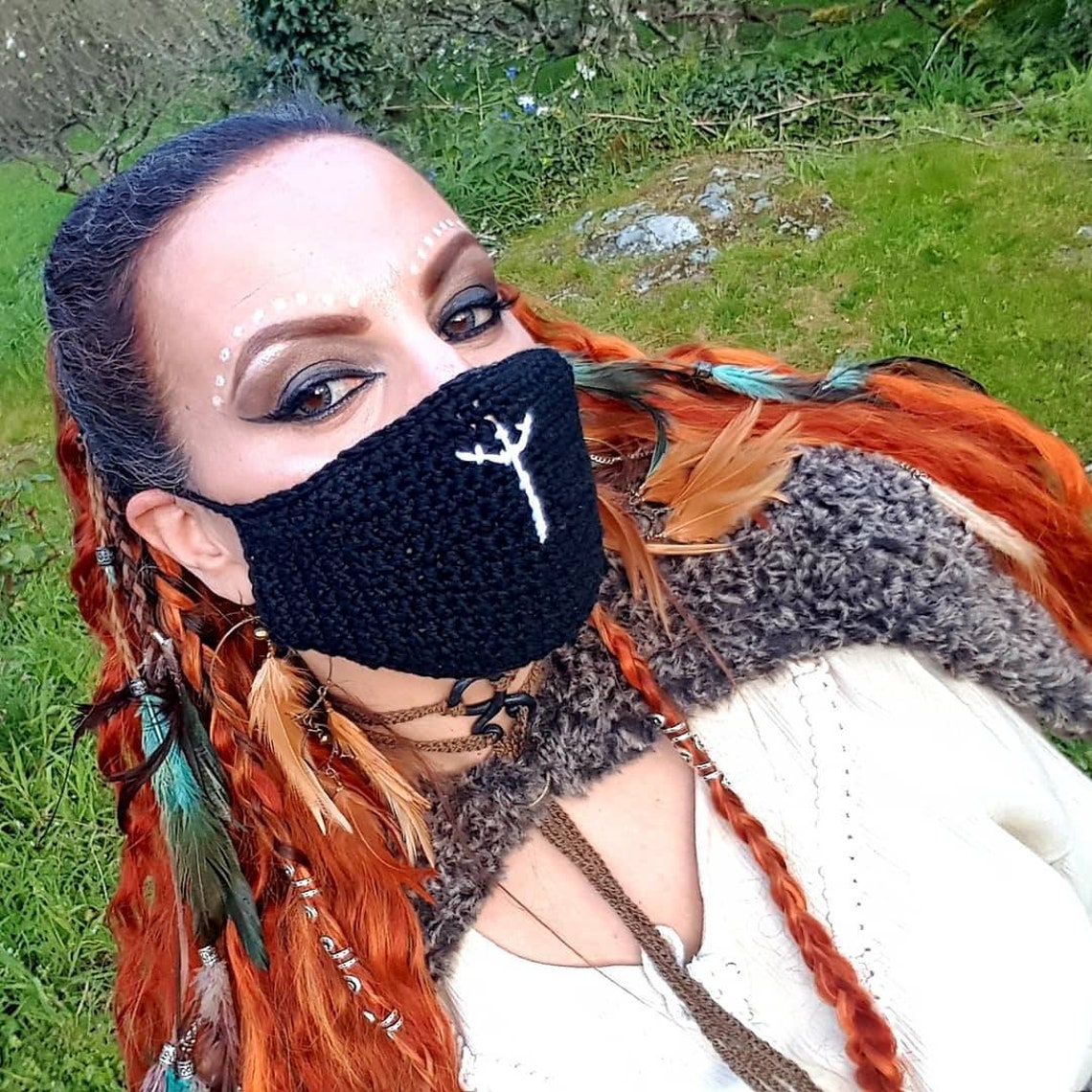 Viking Mask Norse Face Cover Viking Face Mask Algiz Rune | Etsy