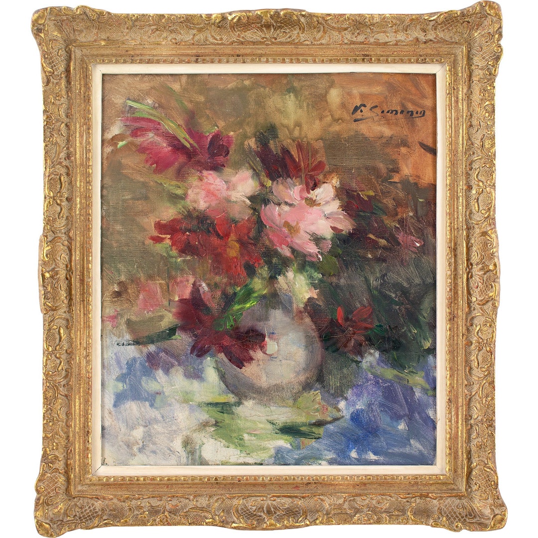 Vintage Still Life Painting, Victor Simonin, Vase De Fleurs - Etsy