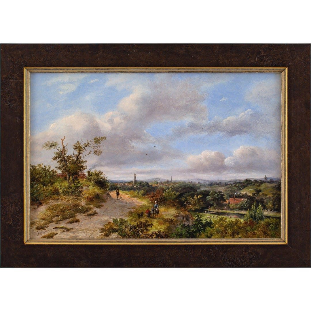 Johannes Philippus Galjaard, Figures on A Rural Track With Town Beyond ...