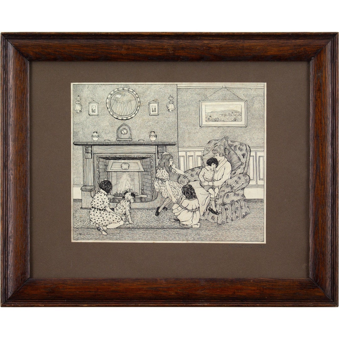 Antique Drawing Phyllis Mary Antrobus Lounge Interior With - Etsy