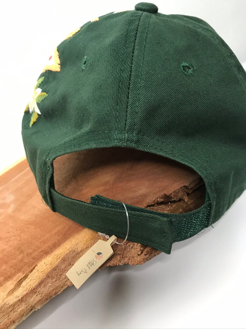 Hand Embroidered Flower Cap - Dark Forest Green Cap - 100% Cotton Cap ...