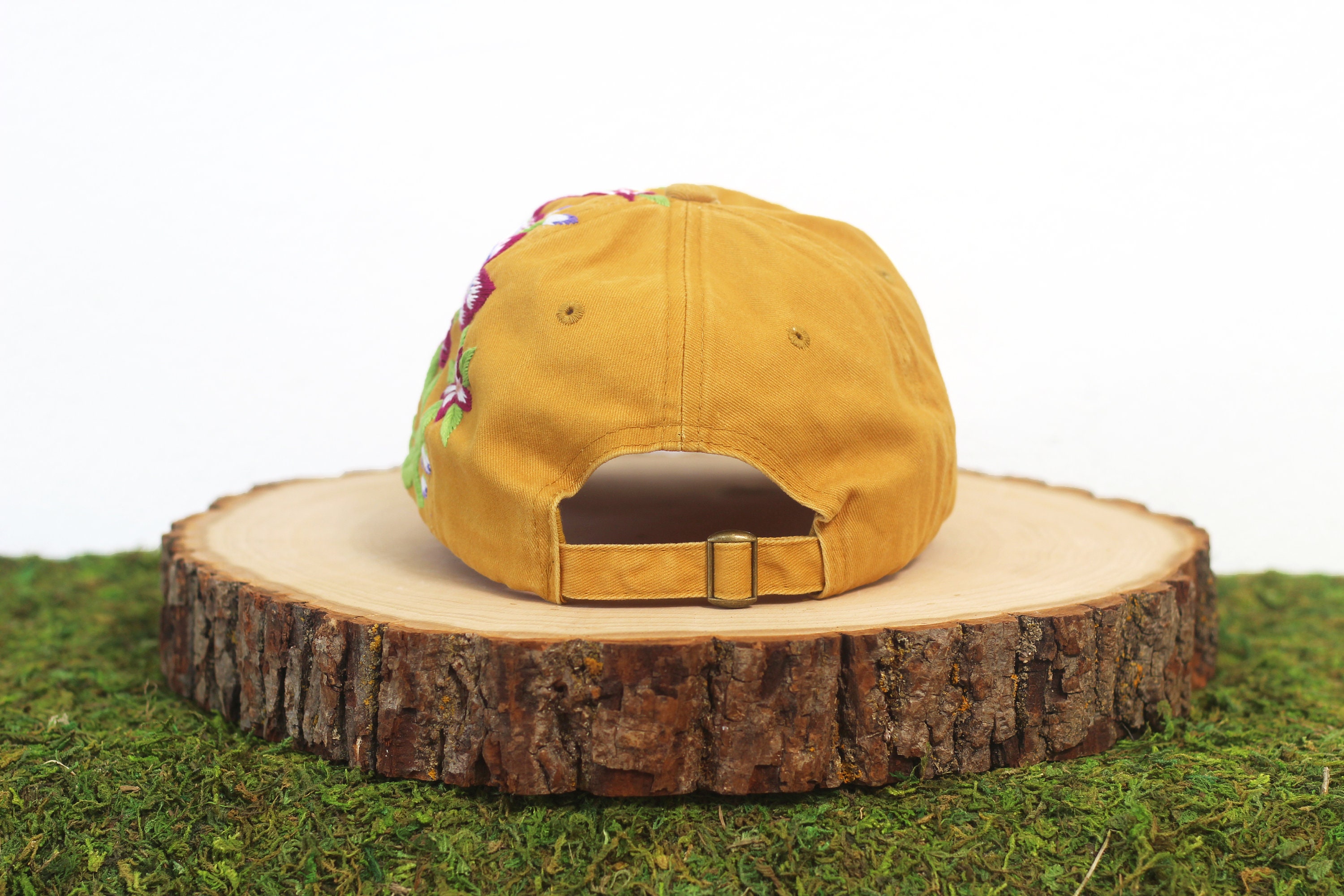 Hand Embroidered Flower Cap - Mustard Yellow Orange Cap - 100% Cotton ...