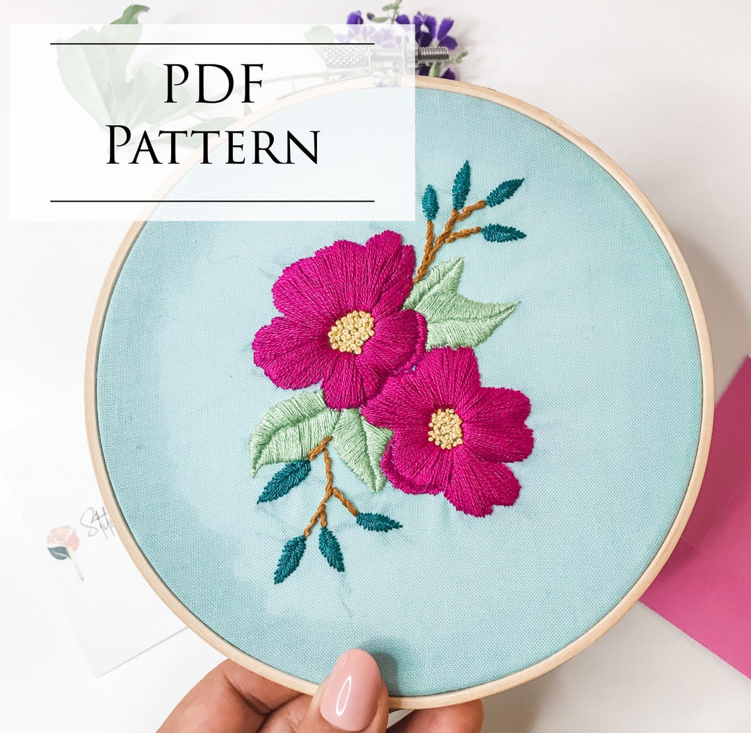 Floral Embroidery 6” X 6” PDF Pattern - Embroidery PDF Pattern - Embroidery for Beginners ...