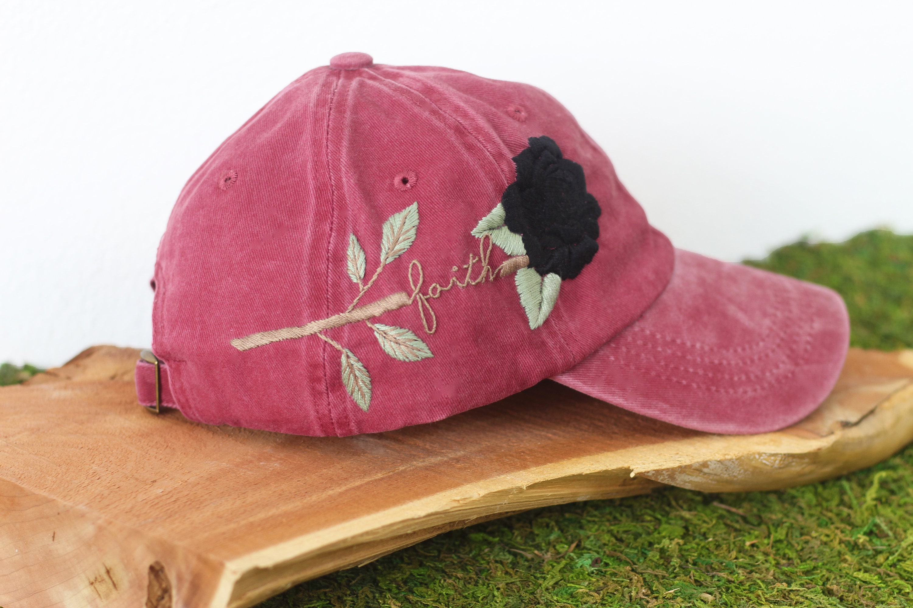 White or Black Rose Handmade Embroidery Cap Cursive faith Stem With ...