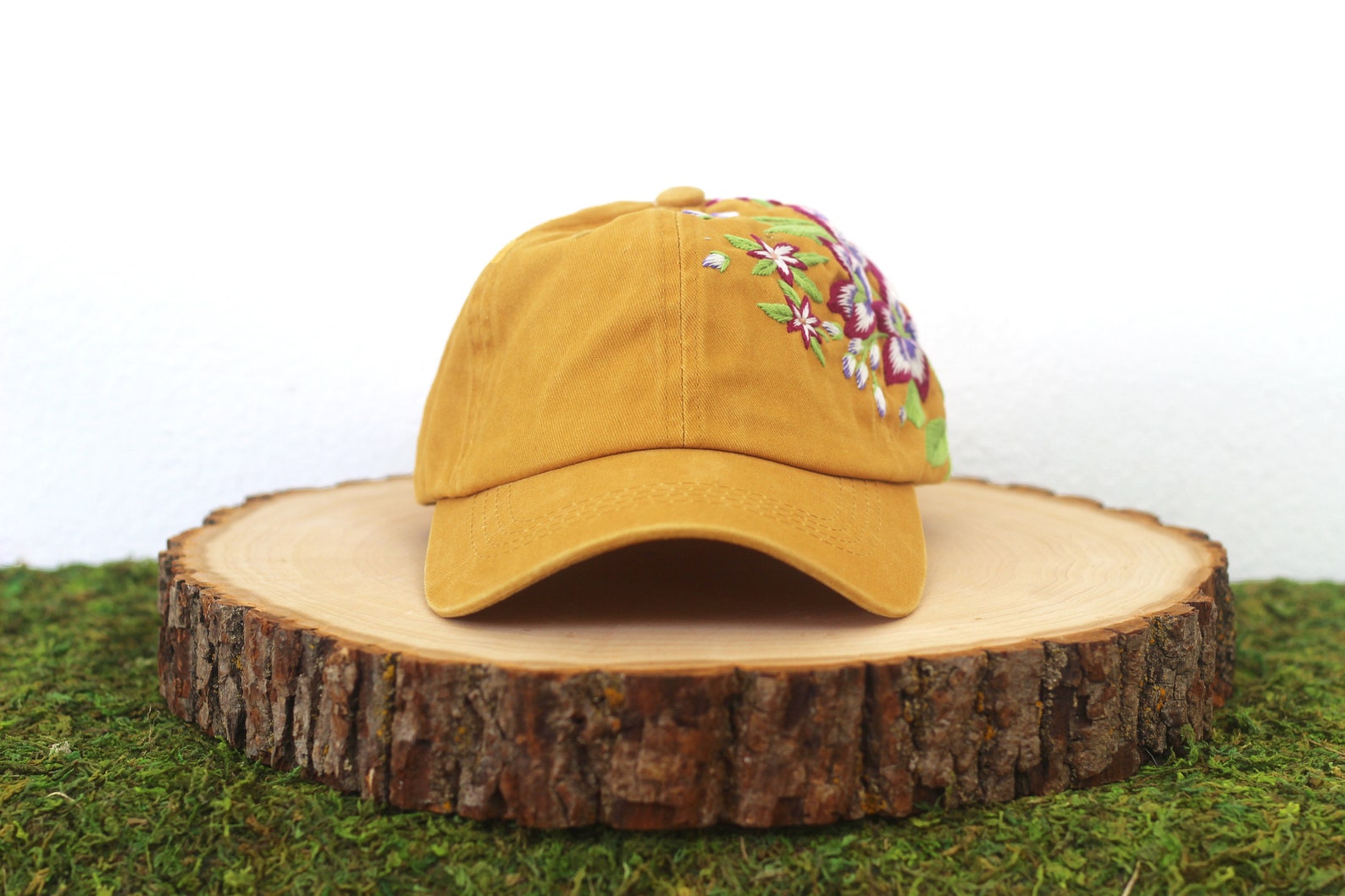 Hand Embroidered Flower Cap - Mustard Yellow Orange Cap - 100% Cotton ...