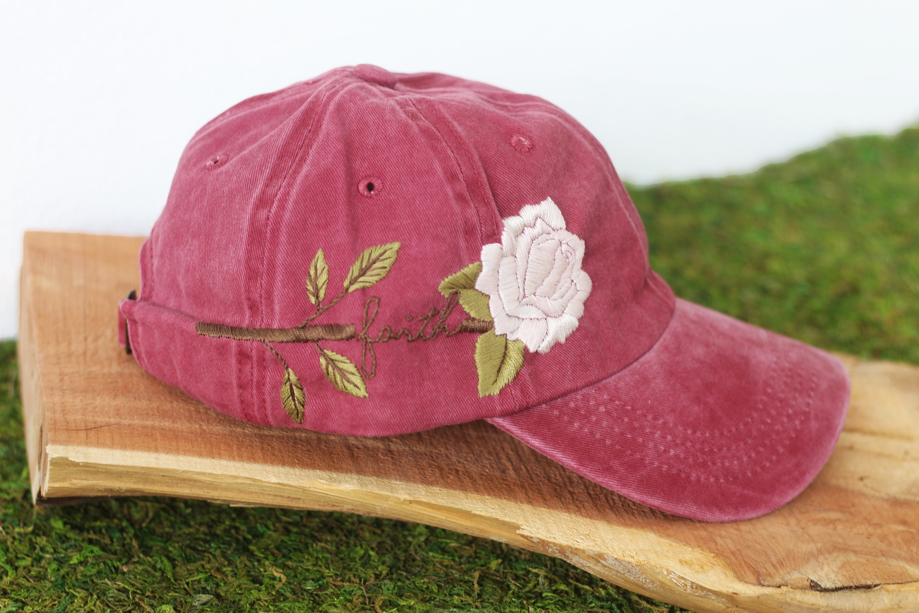 White or Black Rose Handmade Embroidery Cap Cursive faith Stem With ...