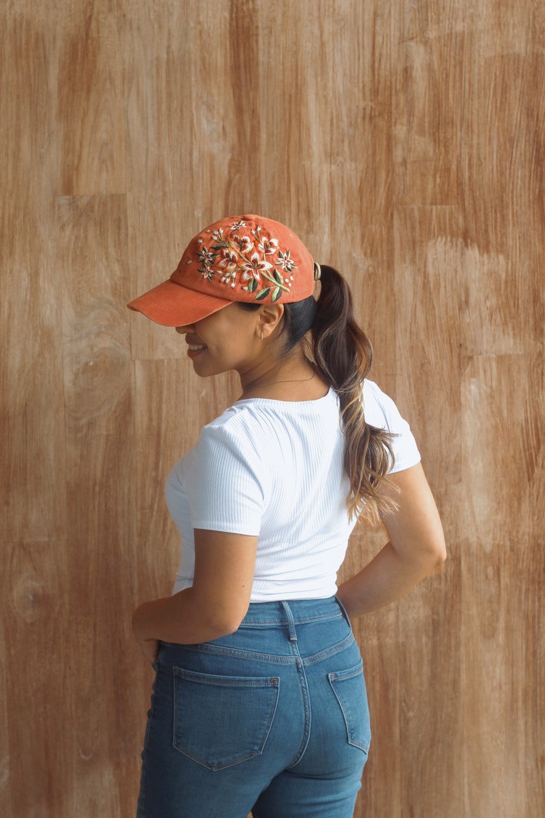 Hand Embroidered Flower Cap - Dark Forest Green Cap - 100% Cotton Cap ...