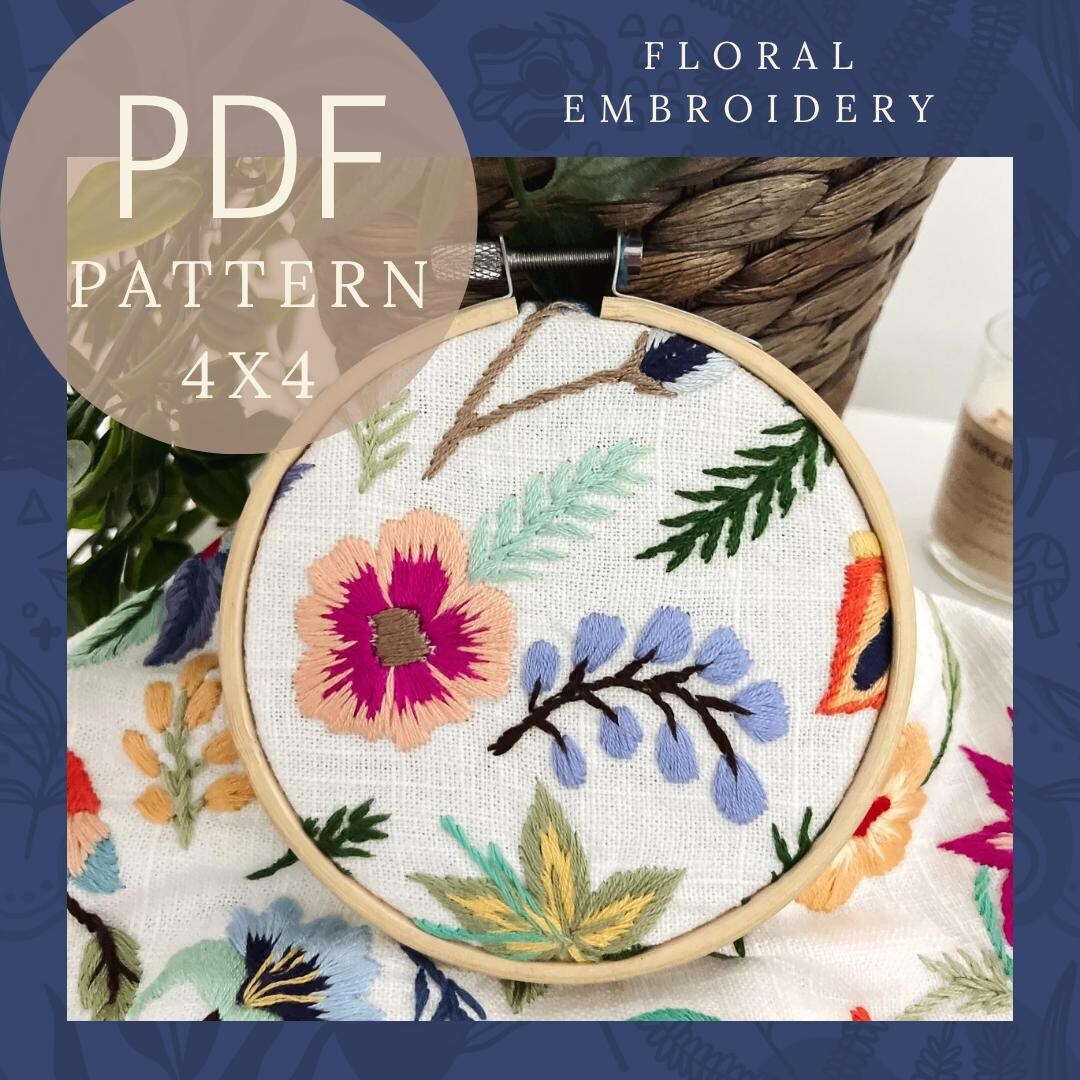 PDF Pattern Blossom Delight: 4 ” X 4” Hand-embroidered Floral Pattern ...