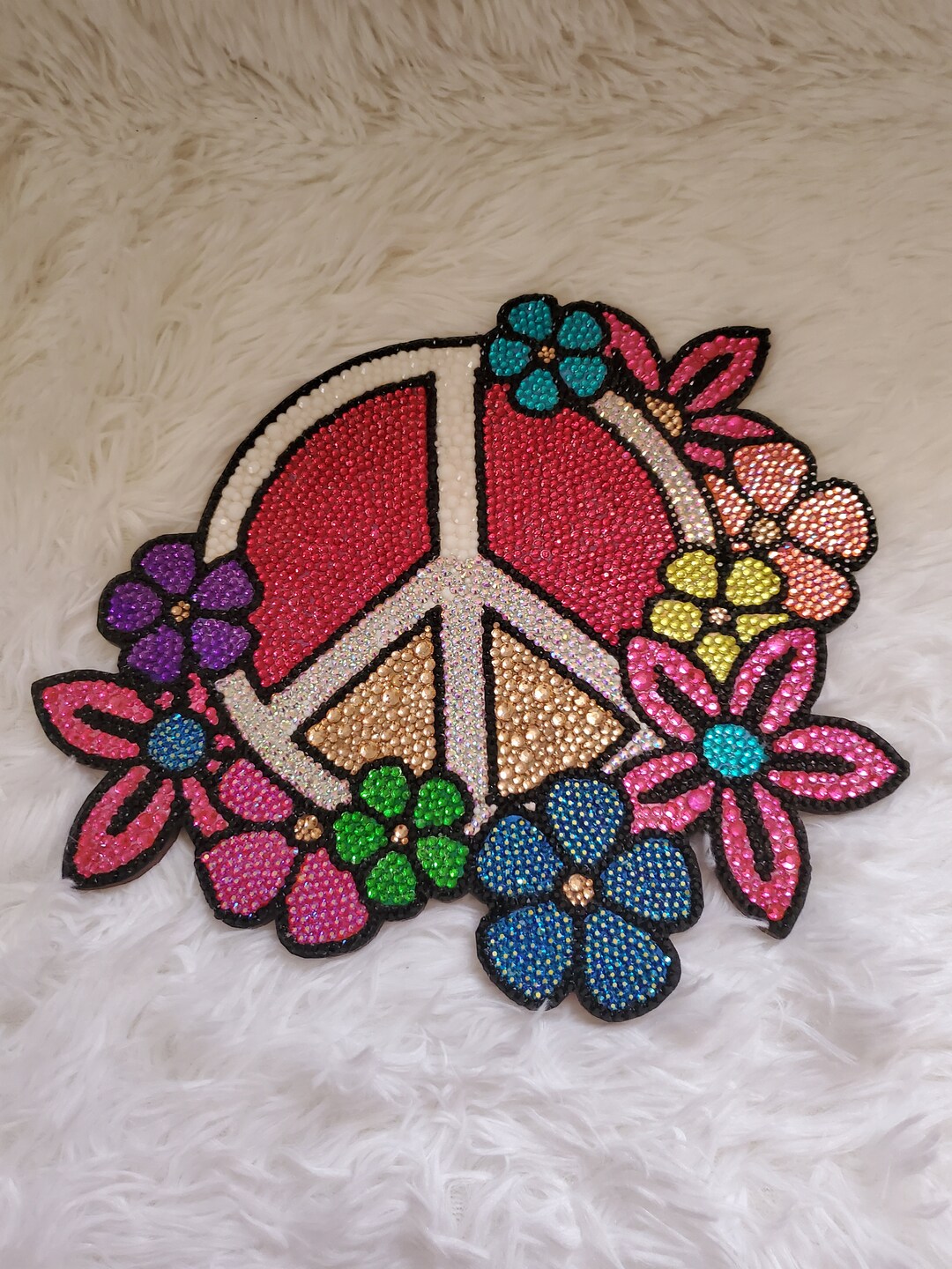 Rhinestone Peace Sign With Flowers, Wood Art, Peace Wood Sign ...