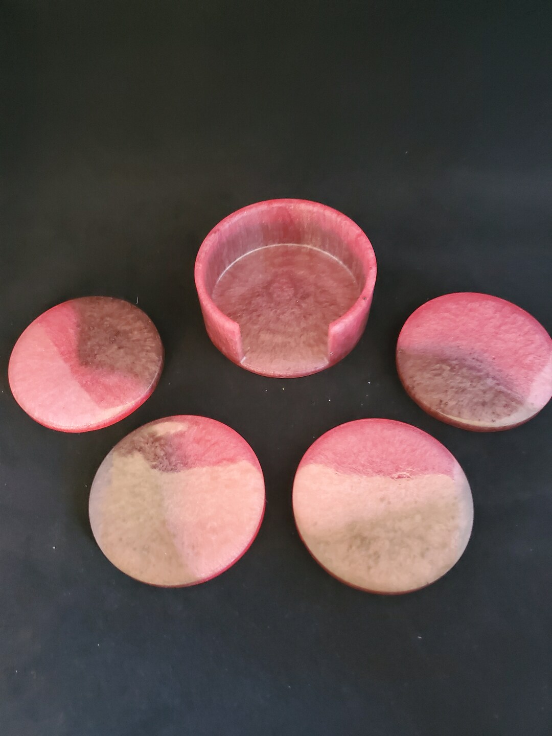 Pink and Dark Red Coasters, Coaster Set With Holder, Pink and Red ...