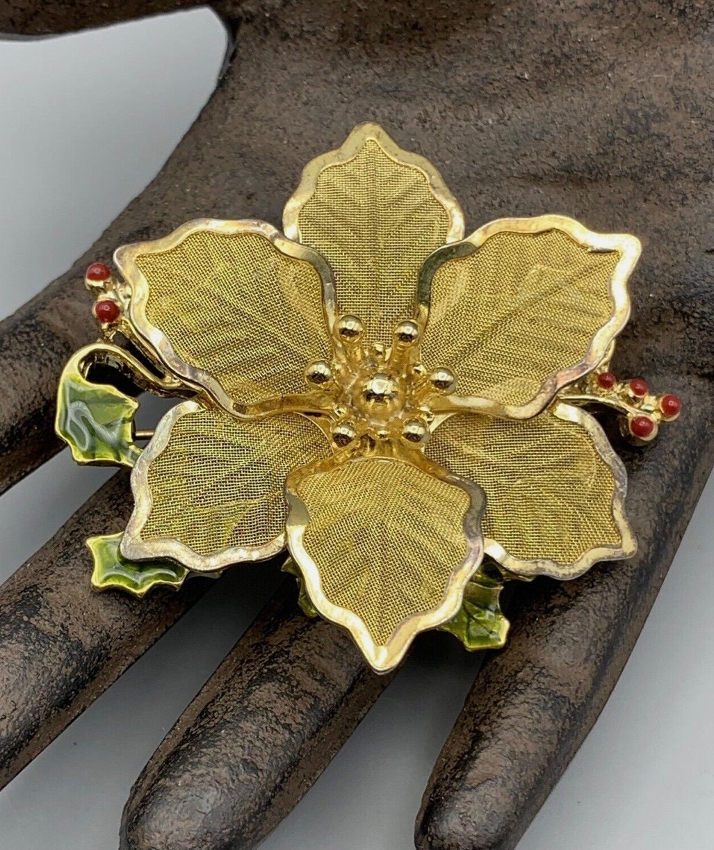 Vintage Vintage Signed KC Kenneth Cole Gold Tone Mesh Christmas ...