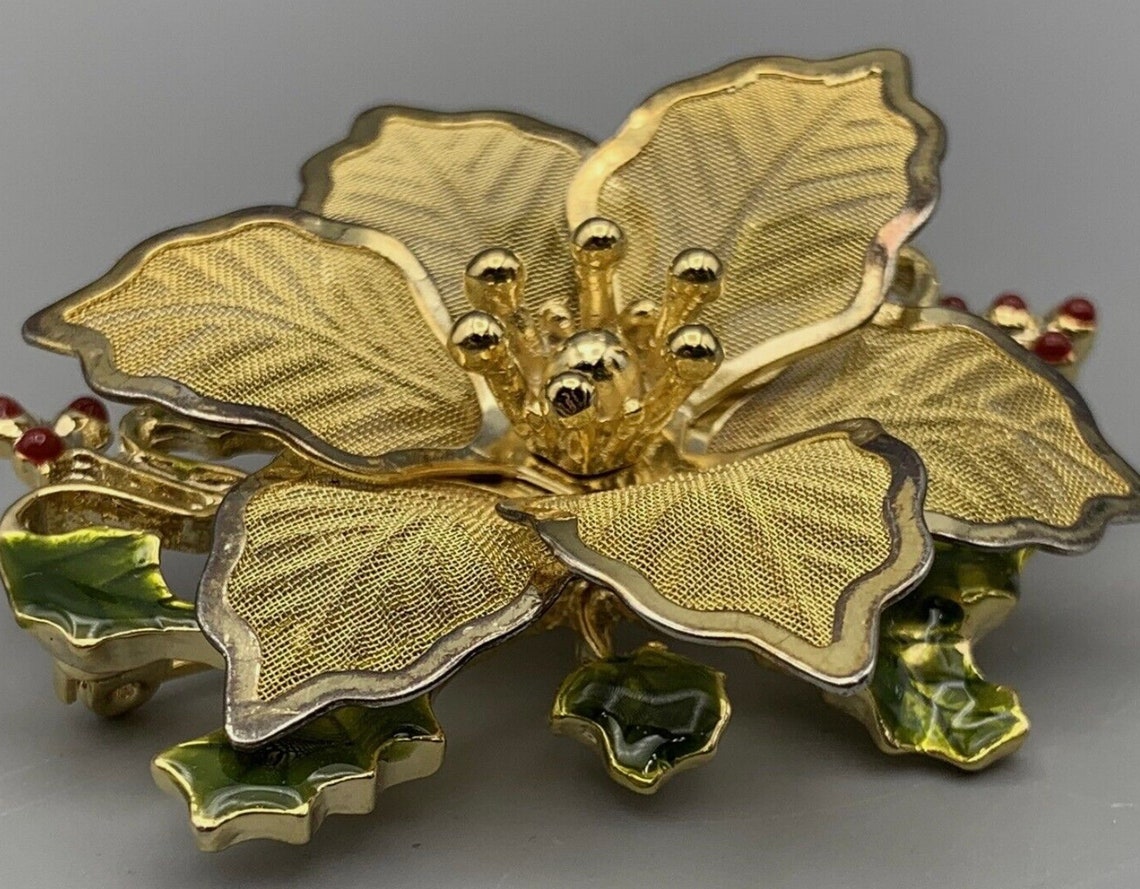 Vintage Vintage Signed KC Kenneth Cole Gold Tone Mesh Christmas ...