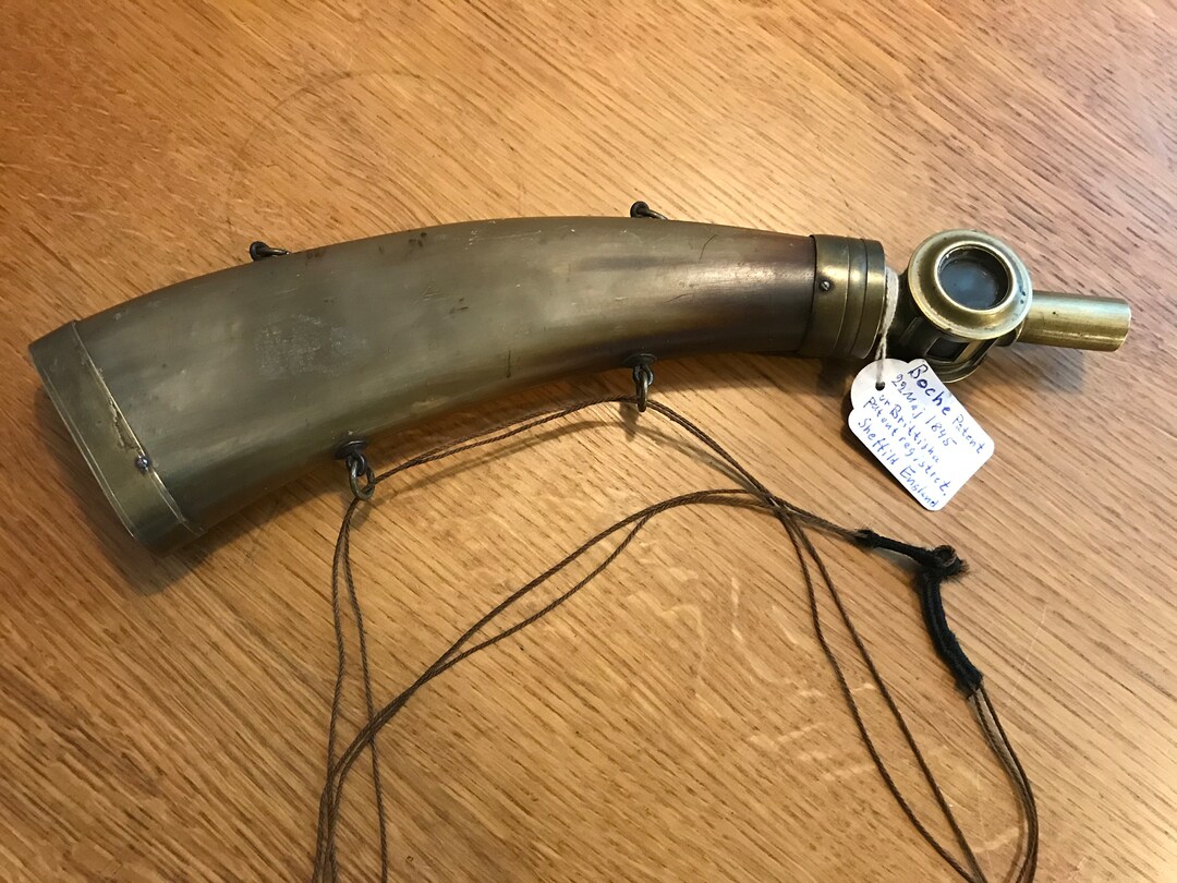 A Very Nice Antique 19t Century Horn Powder Flask With a Boché Patent ...