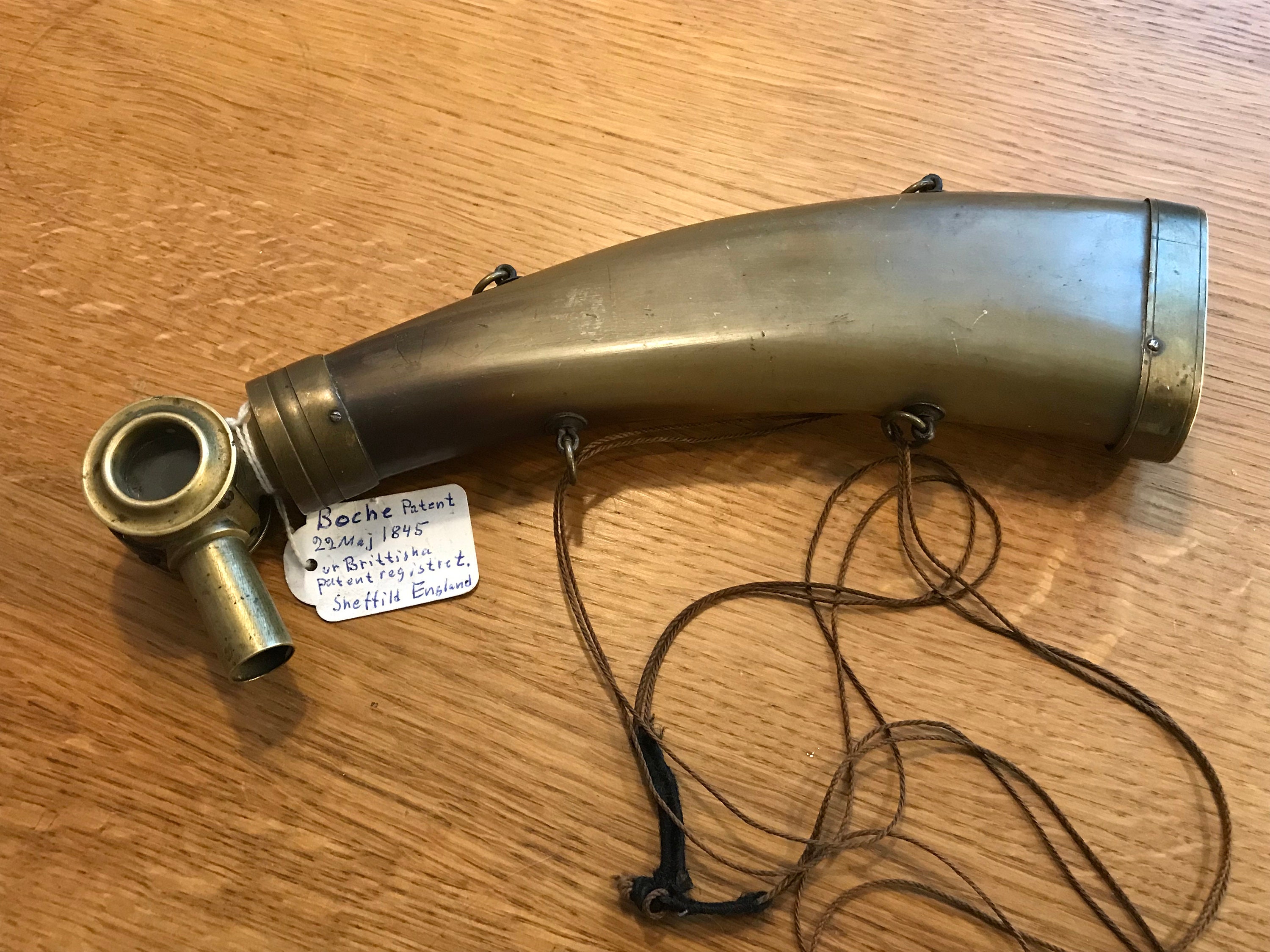 A Very Nice Antique 19t Century Horn Powder Flask With a Boché Patent ...