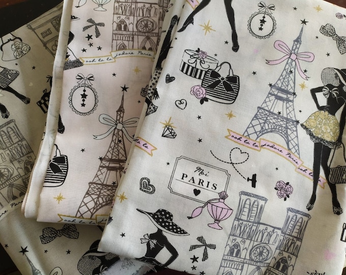 Cotton Fabric PARIS - Paris in Black, White, Silver, Golden, Pink or ...