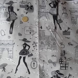 Cotton Fabric PARIS Paris in Black, White, Silver, Golden, Pink or Grey ...