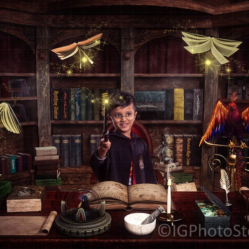 Wizard Office Digital Backdrop Wizard Desk With Phoenix and - Etsy