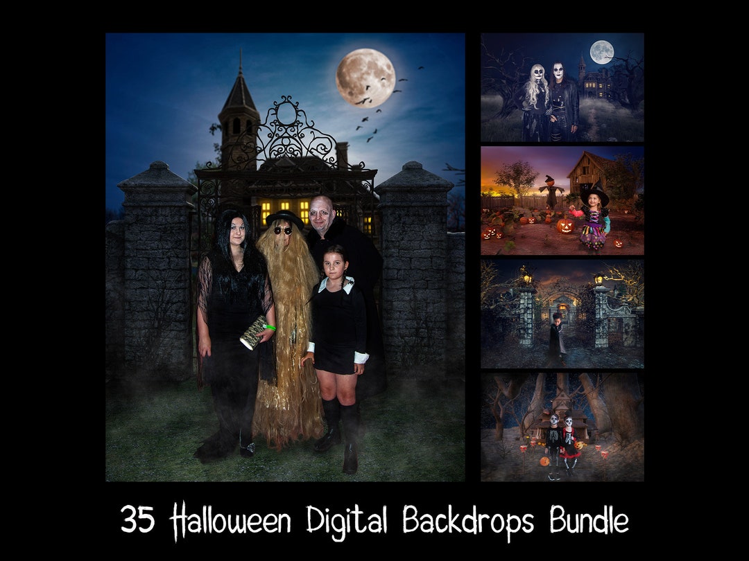 Halloween Digital Backdrops Bundle, Digital Backgrounds for Halloween ...