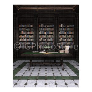 Library Digital Backdrop for Graduation Photos, Vintage Desk, Book Case ...