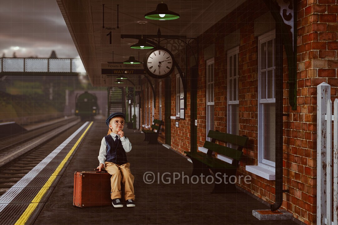 Vintage Railway Station Digital Backdrop, Steam Train Digital ...