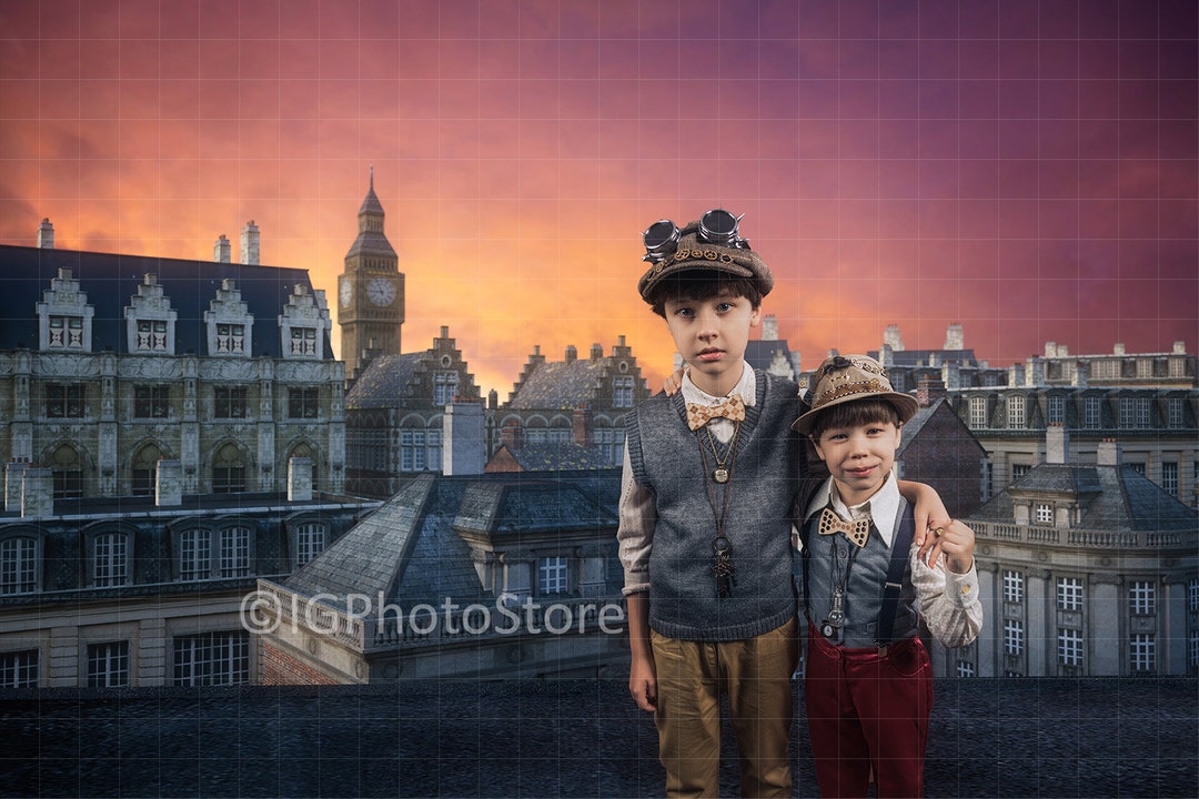 Victorian London Rooftop Digital Background, Steampunk Digital Backdrop ...