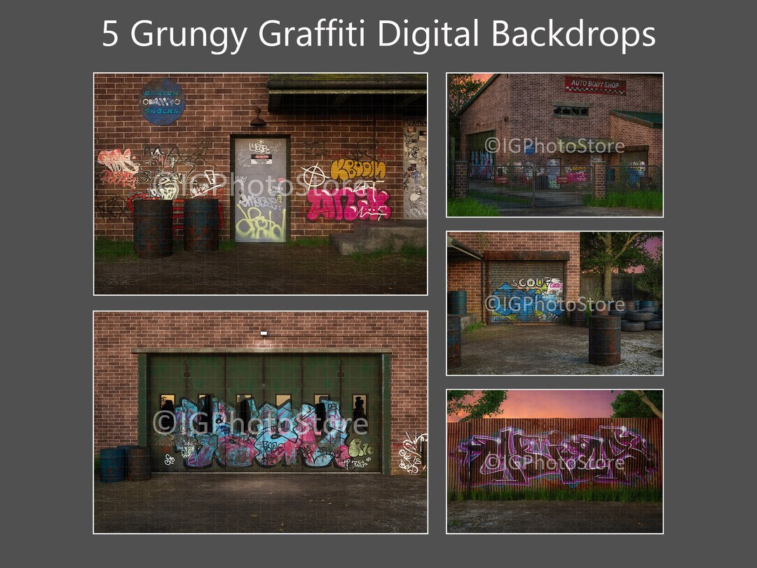 5 Grungy Graffiti Digital Backdrops, Urban Grunge Digital Backgrounds ...