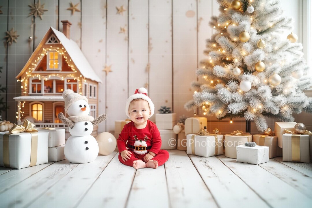 White Christmas Digital Background for Babies and Children, Festive ...