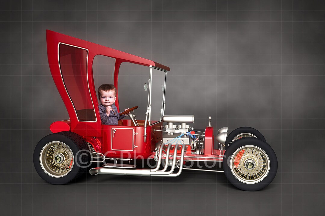 Hot Rod Car Digital Backdrop, Red Custom Car Digital Background, Studio ...