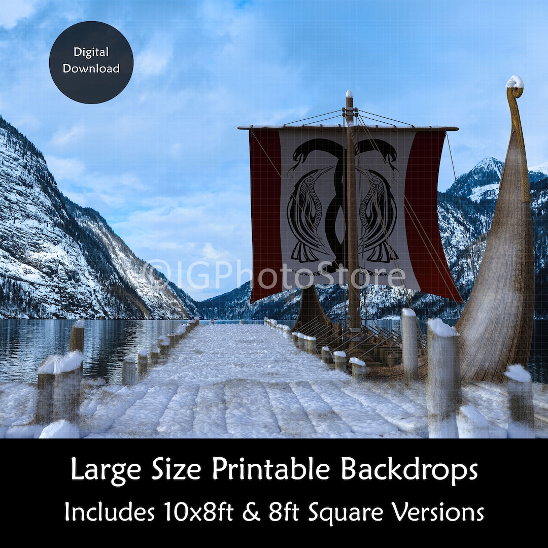 Viking Party Printable Digital Backdrop, Viking Longboat Background ...