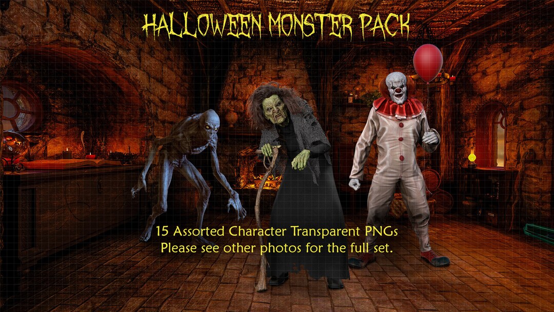 15 Halloween Monster Digital Overlays, Halloween Clipart, Scary Clown ...