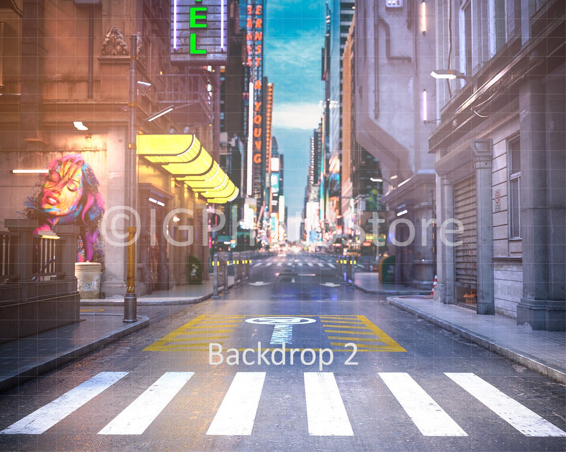 2 Downtown Urban Digital Backdrops Hot City Street | Etsy
