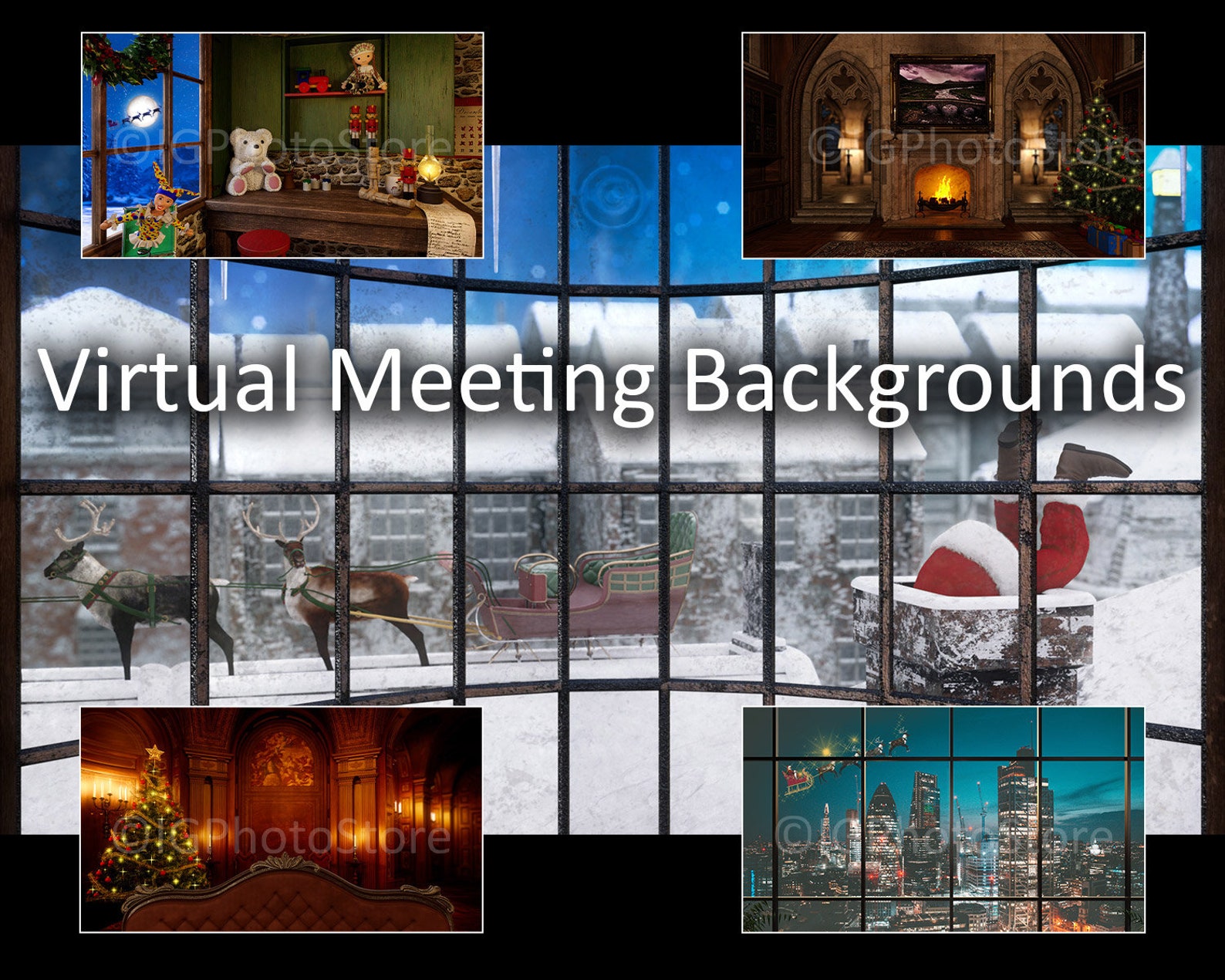 Christmas Zoom Backgrounds Virtual Meeting Backdrops for the - Etsy UK
