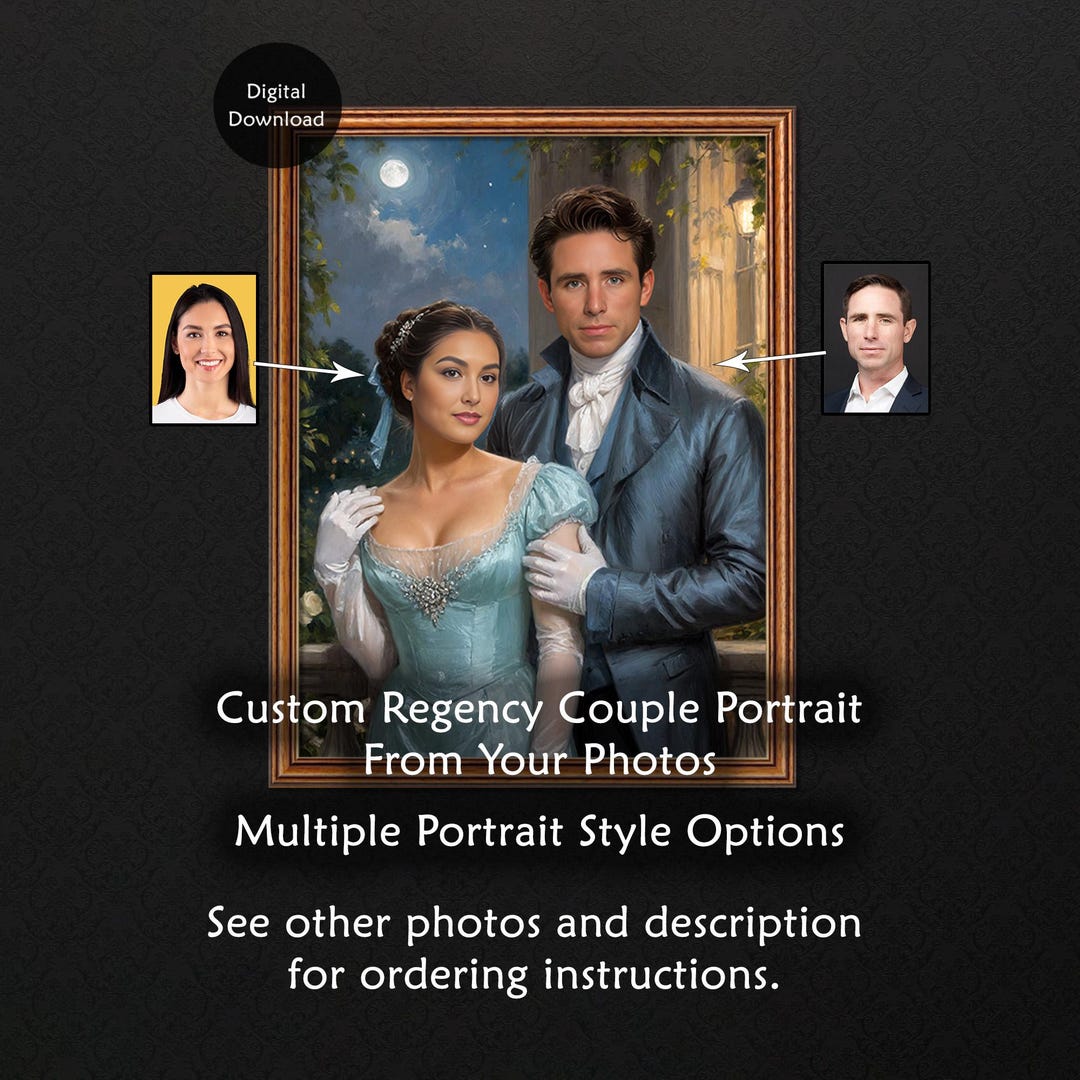 Custom Regency Couple Portrait From Your Photos, Personalized Romantic ...