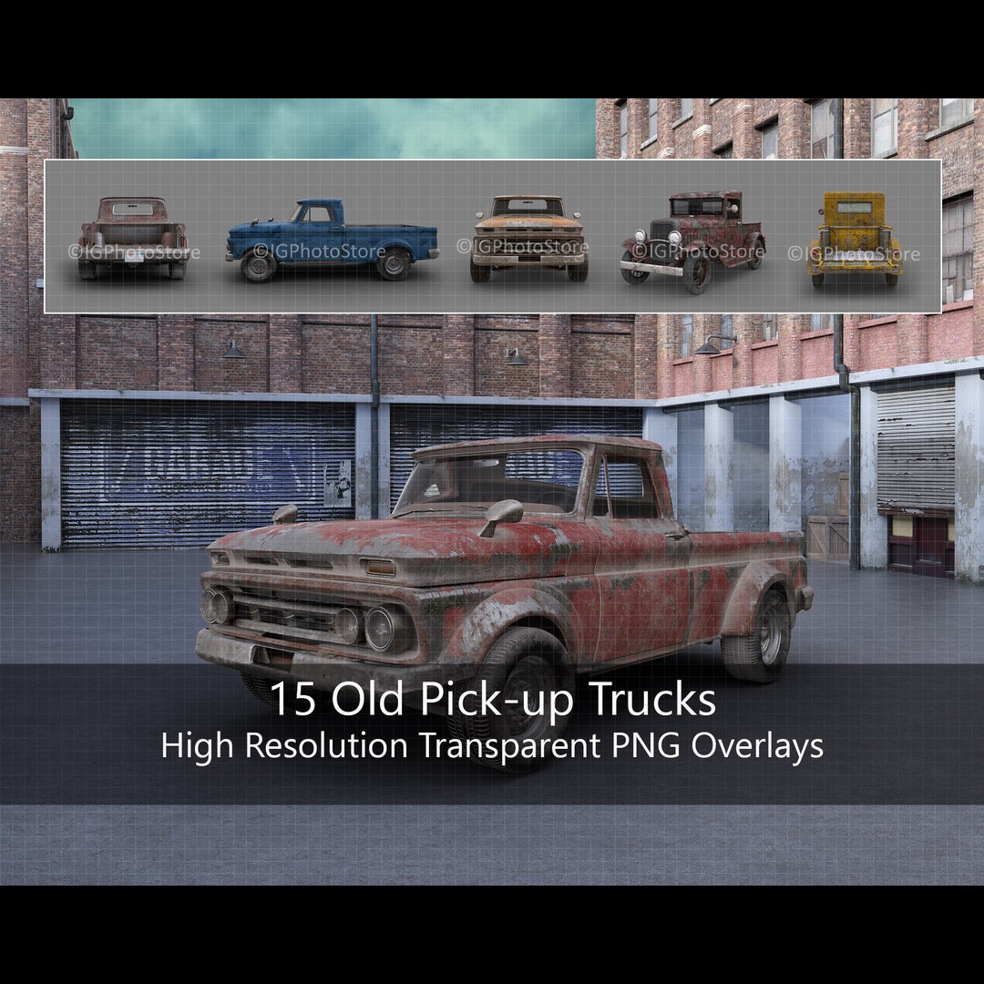 Old Pickup Truck Digital Overlays, Retro Vintage Trucks, Transparent ...