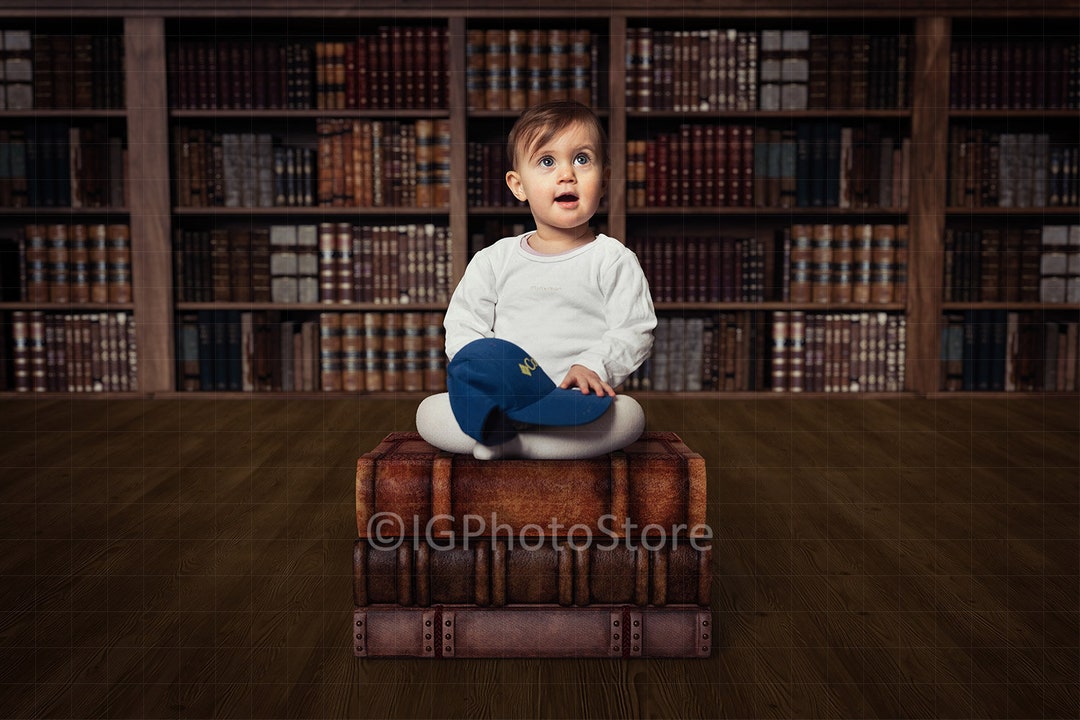 Stack of Books Layered Digital Backdrop, Library Background for Newborn ...